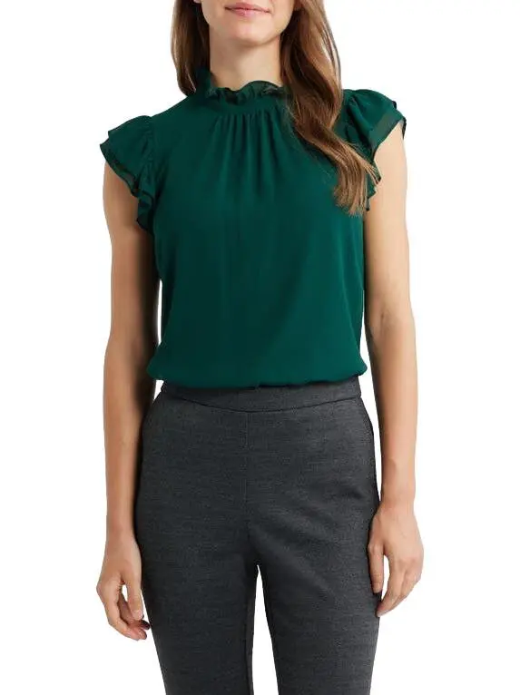 Anne Klein Ruffle Sleeveless Top - Evergreen
