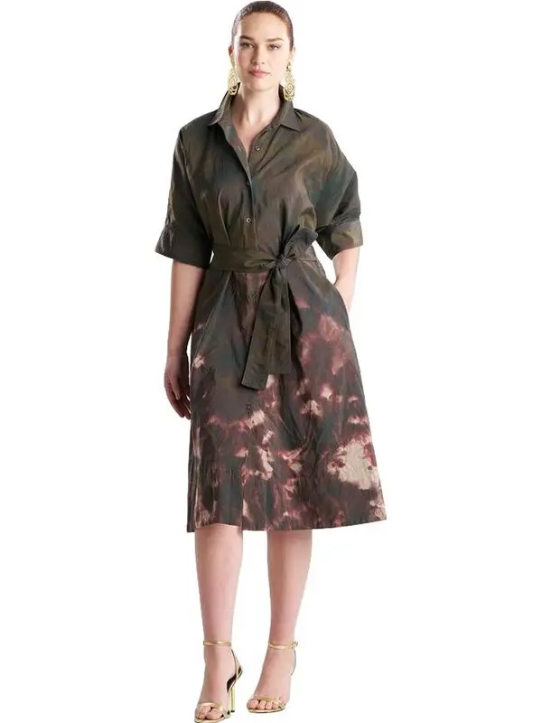Natori Niji Tie Dye Taffeta Shirtdress - Green