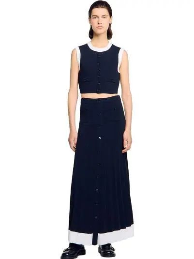 Sandro Maxi Two-tone Knit Skirt - Blue / Navy