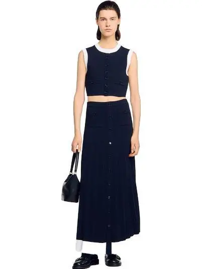 Sandro Maxi Two-tone Knit Skirt - Blue / Navy