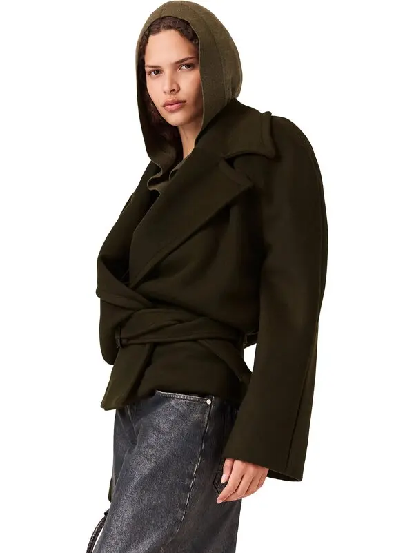 Stella McCartney Cropped Belted Trench Jacket - Dark Khaki