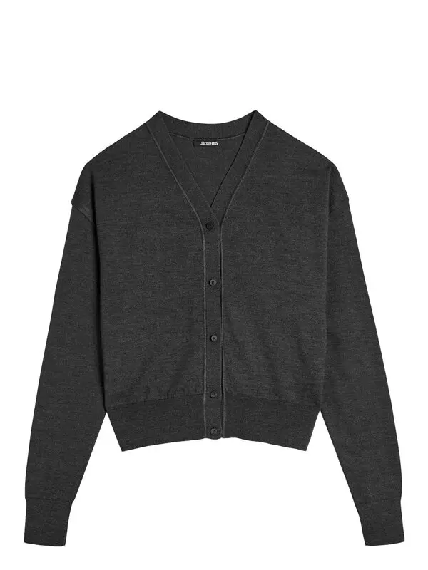 Jacquemus Logo-embroidered Wool-blend Cardigan - Grey
