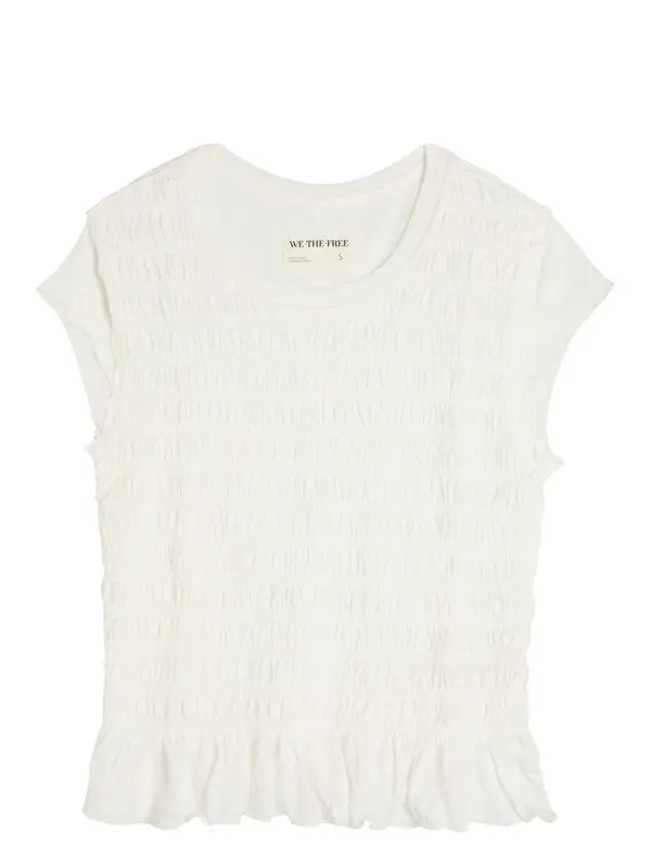 Free People Shirred Cotton-blend T-shirt - Ivory