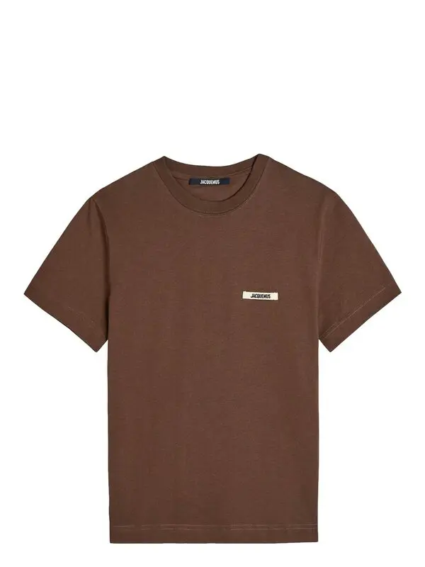 Jacquemus Cotton T-shirt With Grosgrain Logo - Brown Dark