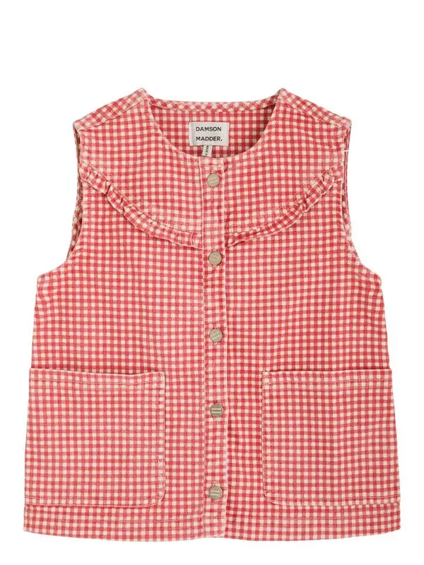 DAMSON MADDER Gingham Stretch-denim Gilet - Red