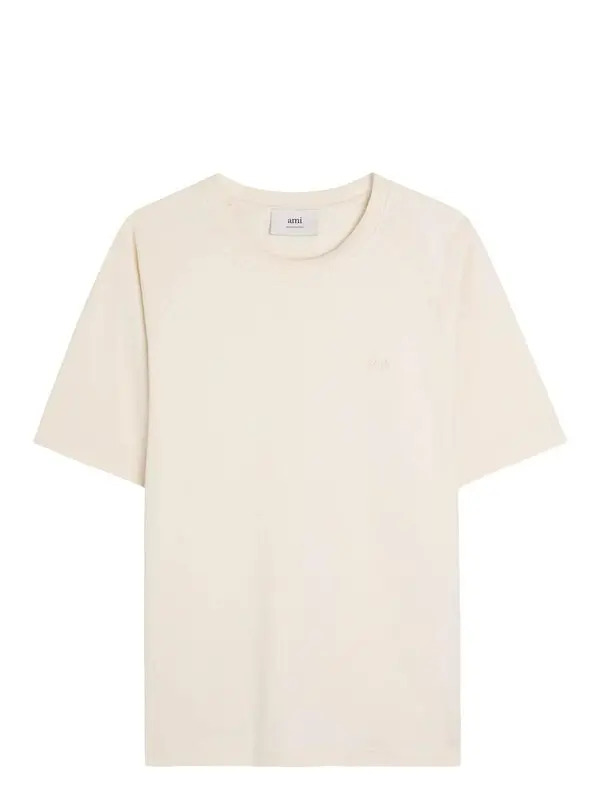 Ami Logo-embroidered Cotton T-shirt - Ivory
