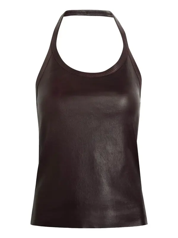 Stouls Halterneck Stretch-leather Top - Dark Brown