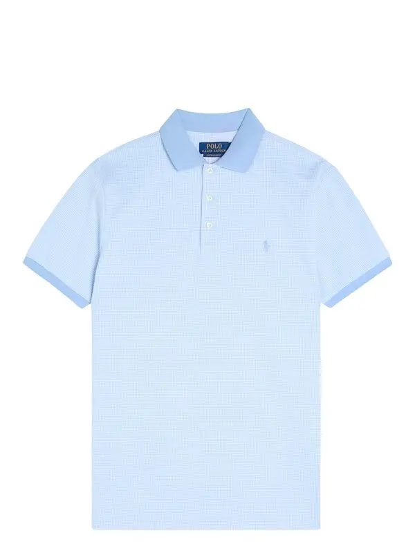 Polo Ralph Lauren Logo-embroidered Houndstooth Cotton Polo Shirt - Light Blue