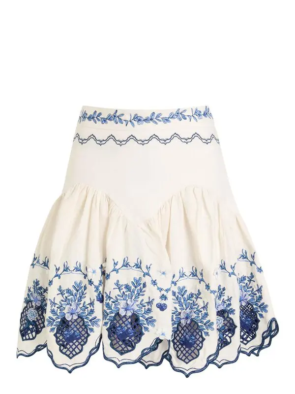 Agua Bendita Floral Embroidered Linen Mini Skirt - Multicoloured