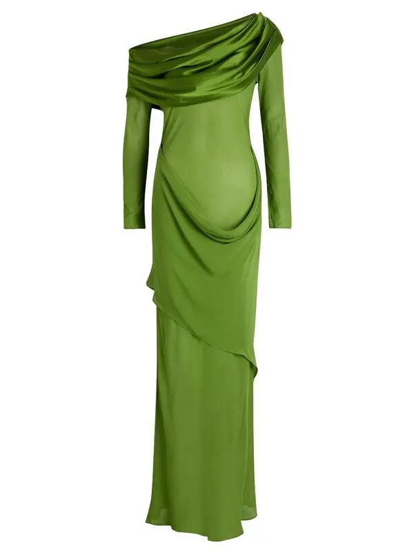 Christopher Esber Draped Silk-chiffon Gown - Green