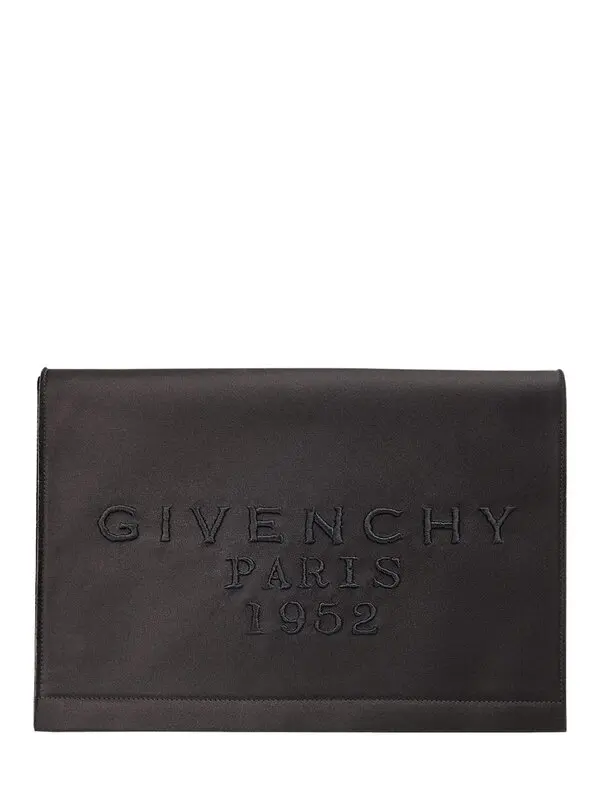 Givenchy Satin Pochette With Logo Embroidery - Black