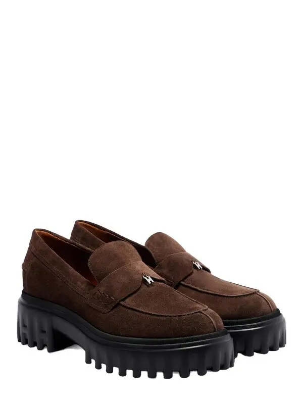 Hogan H700 Leather Platform Loafers - Brown