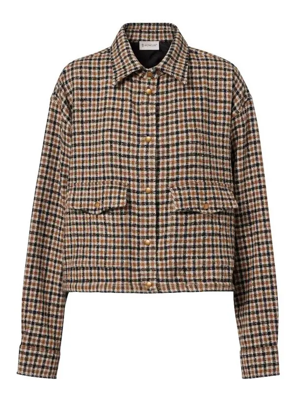 Moncler Checked Cropped Wool-blend Jacket - Neutrals