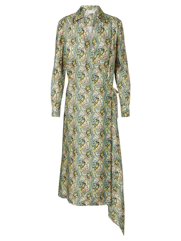 Tory Burch Paisley Silk Satin Wrap Dress - Green