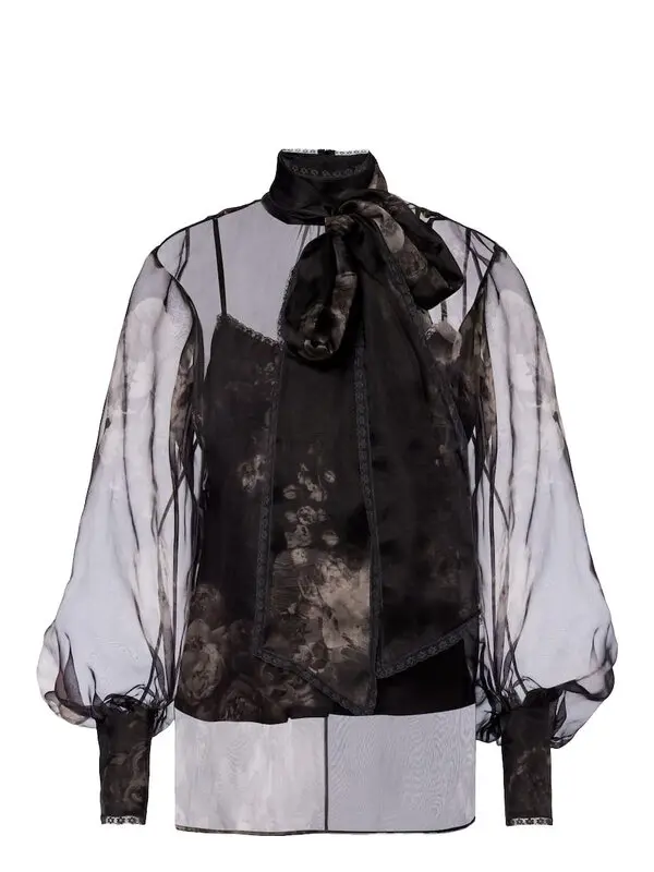 Zimmermann Hypnotic Floral Silk Organza Blouse - Black