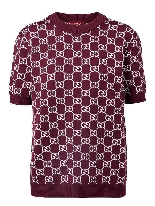 Gucci Gg Reversible Wool-blend Jacquard Top - Burgundy