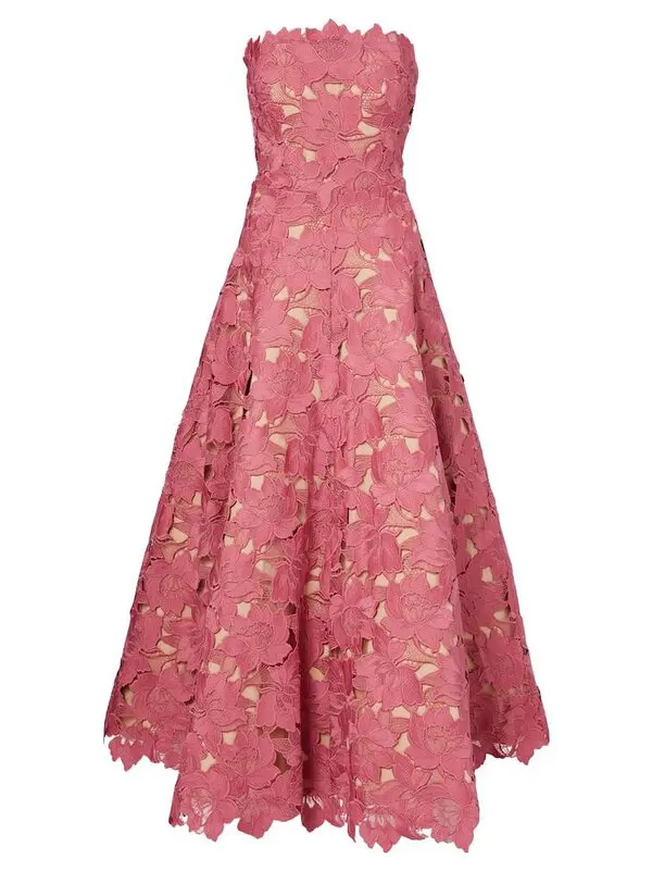 Oscar De La Renta Guipure Lace Gown - Pink