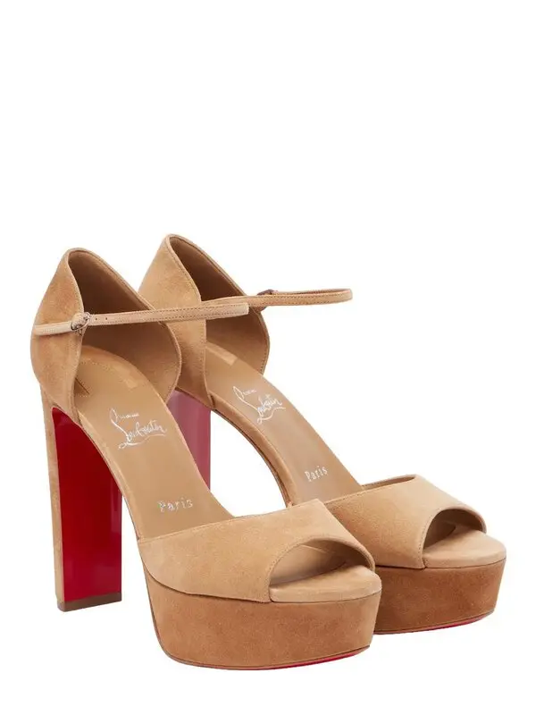 CHRISTIAN LOUBOUTIN Sandaloo 130 Suede Platform Sandals - Beige