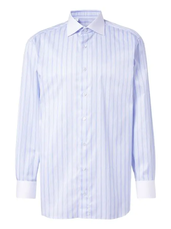 Brioni Striped Cotton Poplin Shirt - Blue