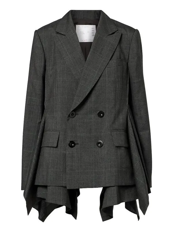 Sacai Prince Of Wales Checked Wool Blazer - Grey