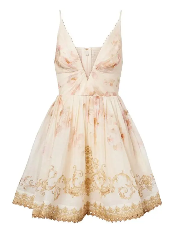 Zimmermann Hypnotic Floral Linen And Silk Minidress - Beige