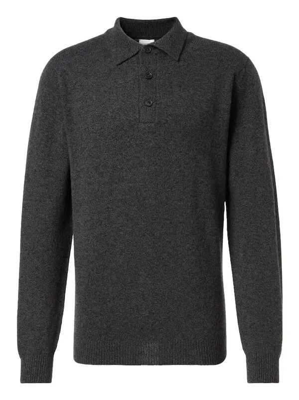 Sunspel Wool Polo Sweater - Grey