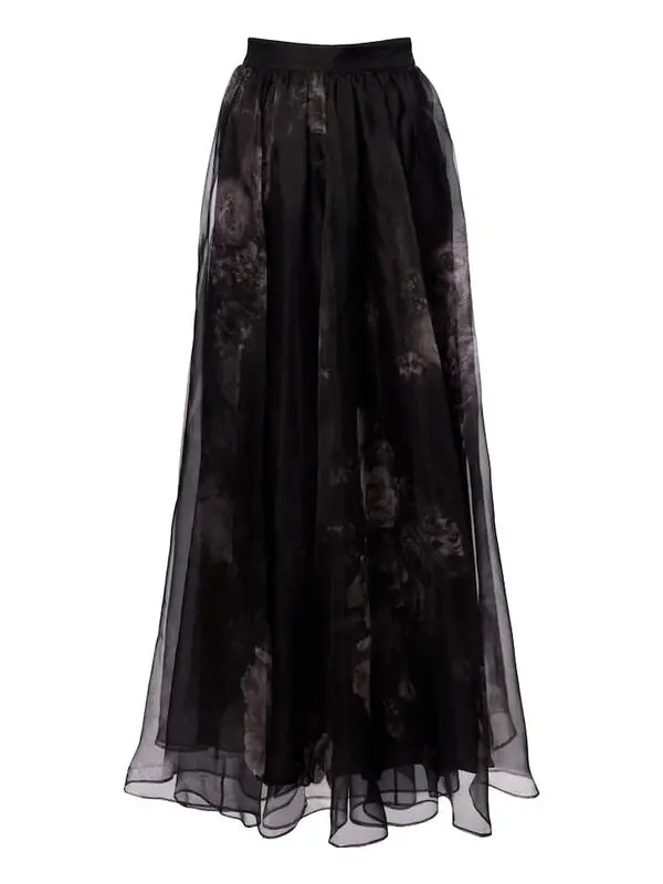 Zimmermann Hypnotic Floral Silk Organza Maxi Skirt - Black