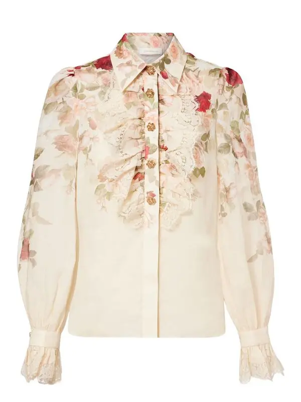 Zimmermann Hypnotic Floral Ramie Blouse - Beige