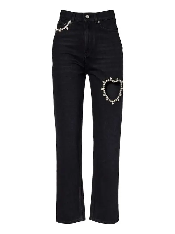 AREA Crystal-embellished Straight Jeans - Black