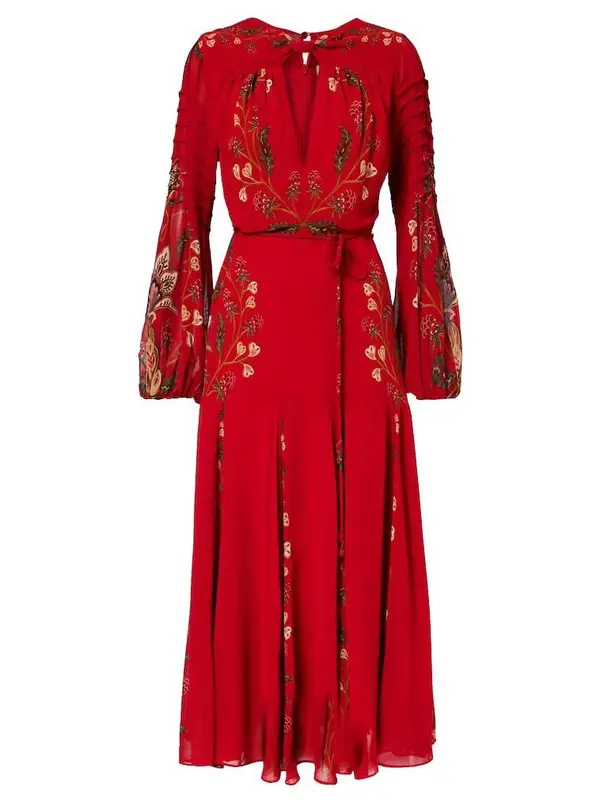 Farm Rio Floral Pleated Maxi Dress - Red