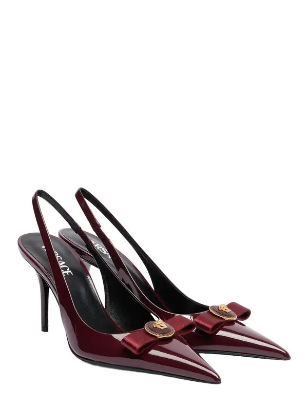 Versace Ribbon 85 Patent Leather Slingback Pumps - Burgundy