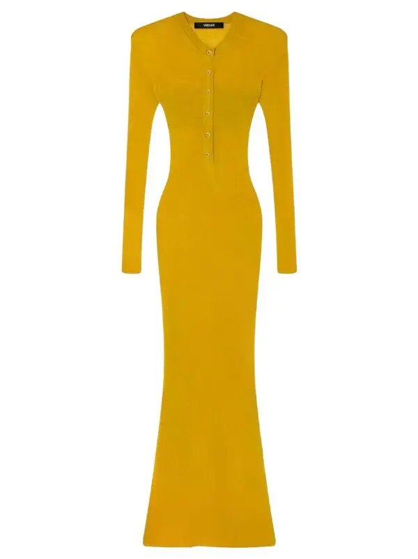 Versace Long-sleeve Ribbed-knit Maxi Dress - Yellow