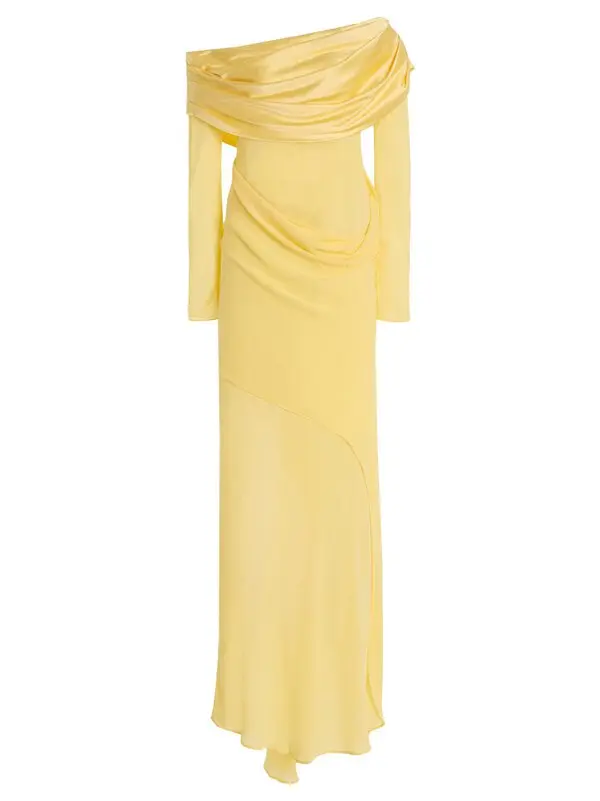 Christopher Esber Draped Off-the-shoulder Silk Maxi Dress - Yellow
