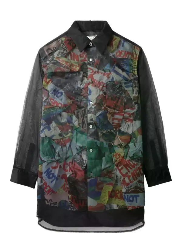 Comme Des Garçons Sheer-panel Printed Shirt - Black