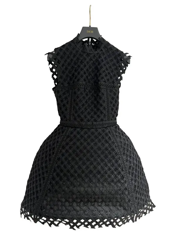 Dior Taffeta Grid Embroidered Dress - Black