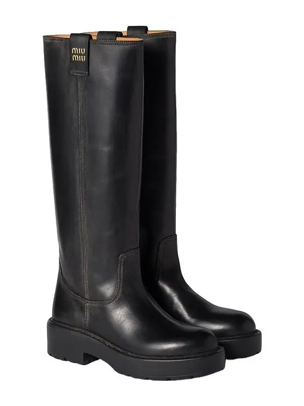 Miu Miu Stivali Leather Boots - Nero