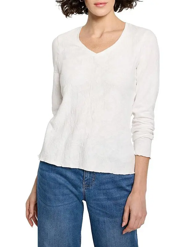 NIC+ZOE Lace Knit V-neck Tee - Paper White