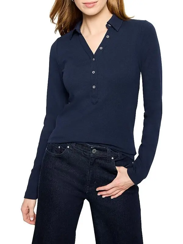 NIC+ZOE Perfect Knit Ribbed Polo Top - Dark Indigo