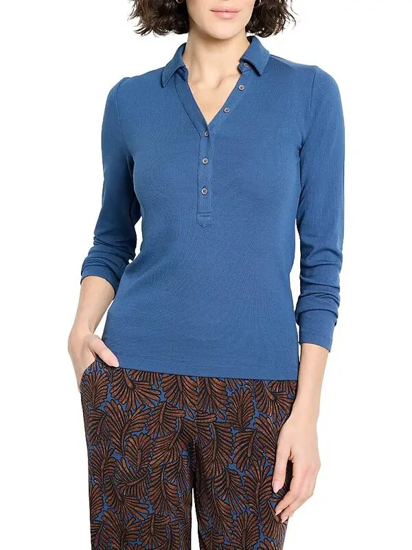 NIC+ZOE Perfect Knit Ribbed Polo Top - Ocean
