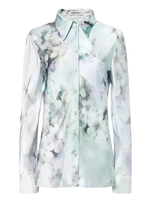 Alberta Ferretti Floral-print Collared Blouse - Blue
