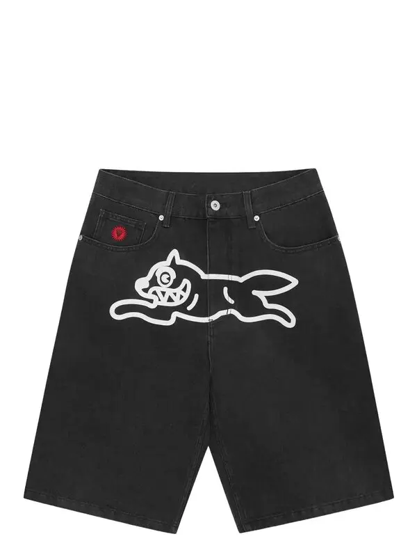 ICECREAM Dog-print Denim Shorts - Black