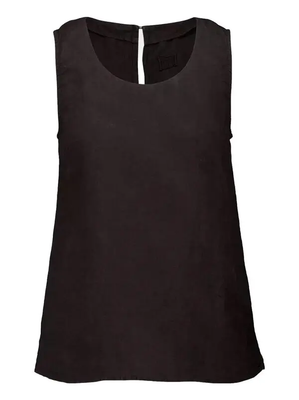 120% Lino Sleeveless Linen Top With Keyhole Detail - Black