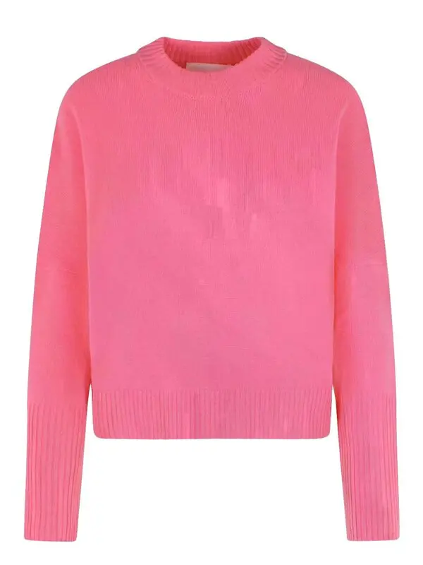 Closed Ribbed Wool Crew-neck Sweater - Pink