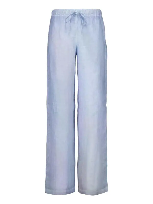 120% Lino Drawstring Linen Pants - Blue