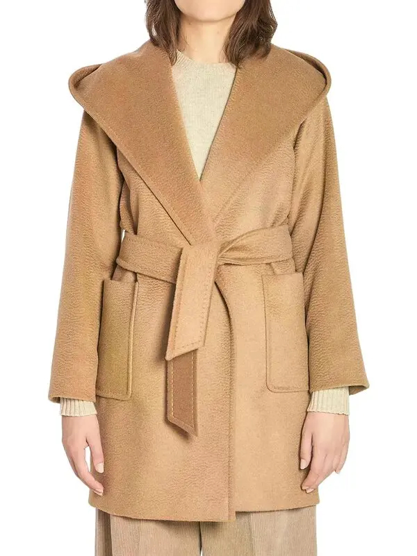 Max Mara Hooded Belted Camel Hair Coat - Brown