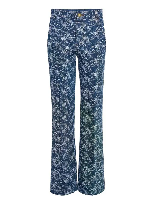 Giambattista Valli Floral Embroidered Denim Trousers - Blue