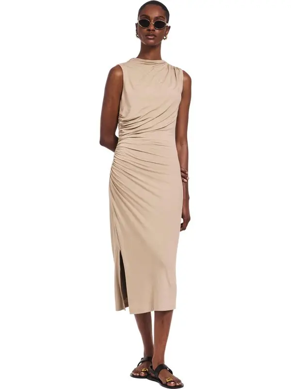 NINETY PERCENT Lana Draped Midi Dress - Taupe