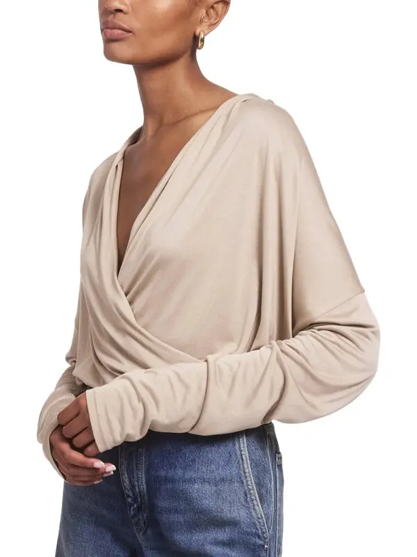 NINETY PERCENT Calix Draped Top - Taupe