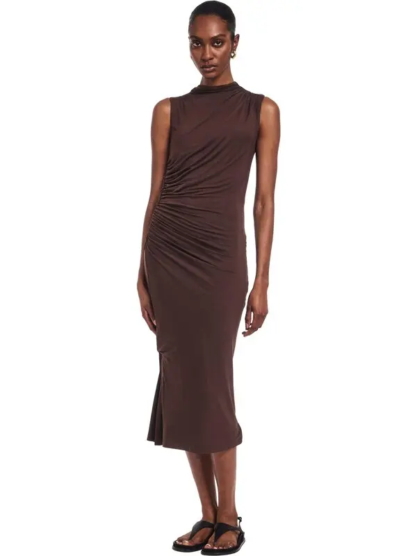 NINETY PERCENT Lana Draped Midi Dress - Bracken