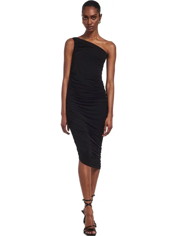 NINETY PERCENT Aisha Ruched Midi Dress - Black